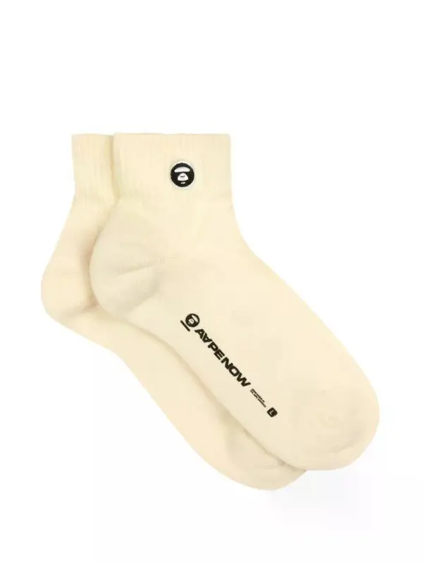 AAPE BY *A BATHING APE Logo-embroidered Ribbed-knit Socks - Neutrals