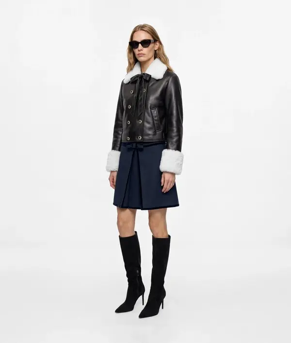 Karl Lagerfeld Velvet Detail Pleated Skirt - Black