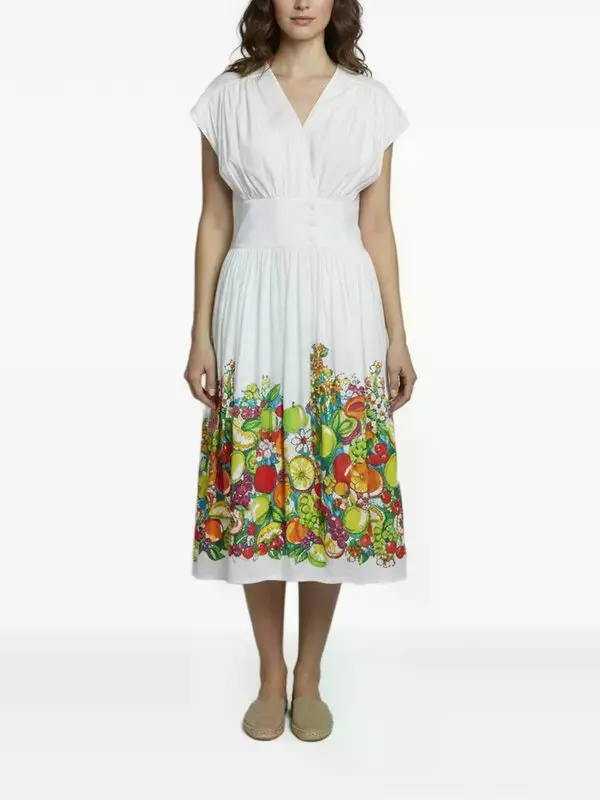 Moschino Fruit-print V-neck Midi Dress