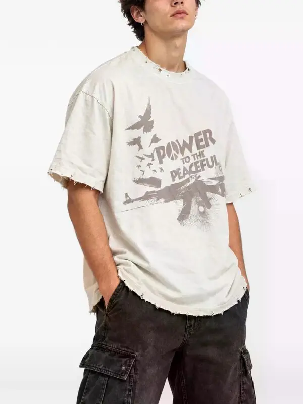WARMAN Graphic-print Distressed T-shirt