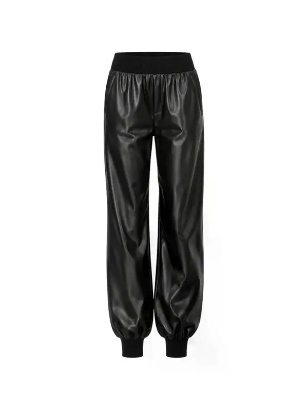 Norma Kamali Ribbed-knit Trim Faux-leather Track Pants - Black