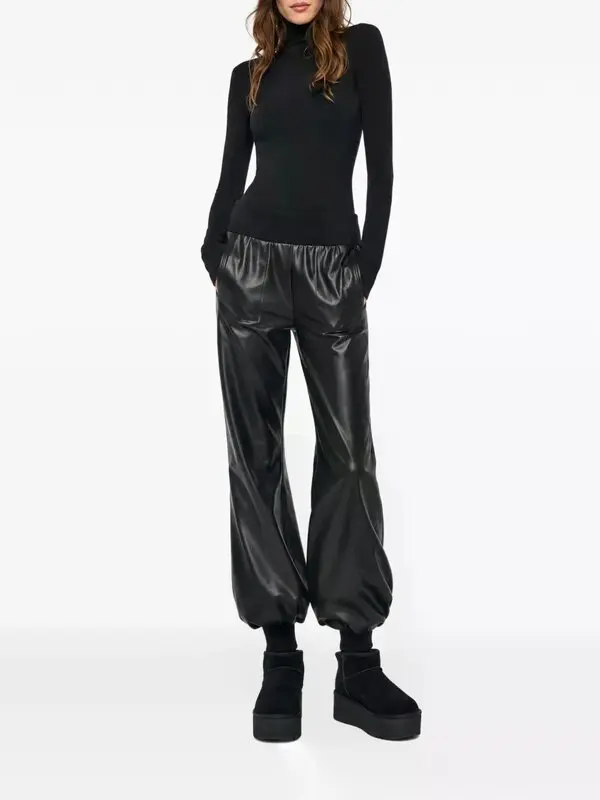Norma Kamali Ribbed-knit Trim Faux-leather Track Pants