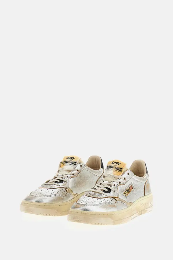 AUTRY Sneakers Medalist Super Vintage In Pelle Laminata - Silver