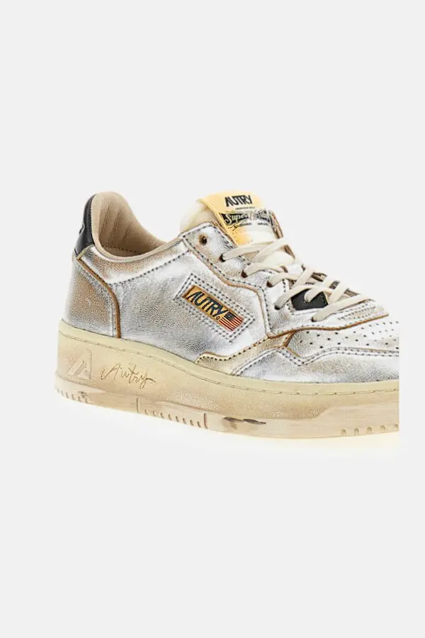 AUTRY Sneakers Medalist Super Vintage In Pelle Laminata - Silver