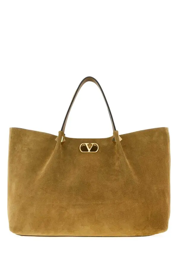 Valentino Garavani Beige Suede Large Rockstud Shopping Bag - Brown