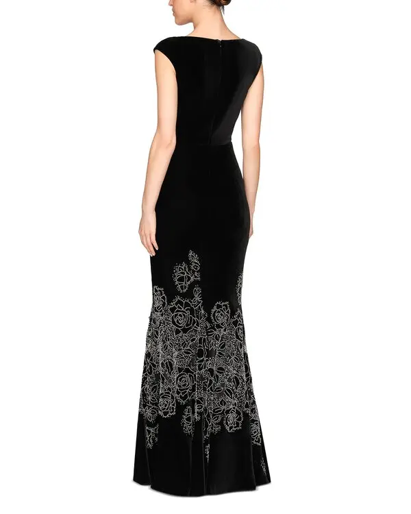Theia Ophelia Beaded Stretch Velvet Gown