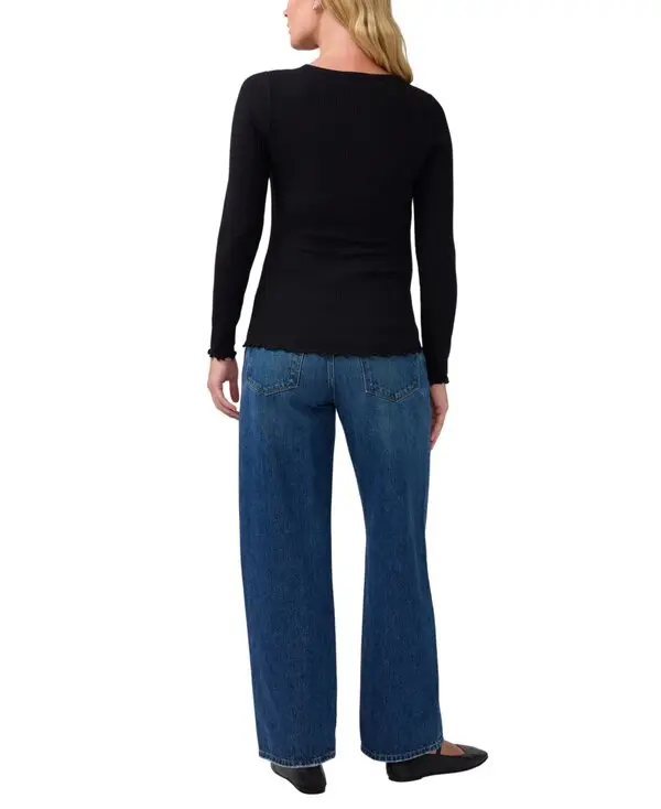 INGRID & ISABEL Rib Maternity & Nursing Henley Top - Black