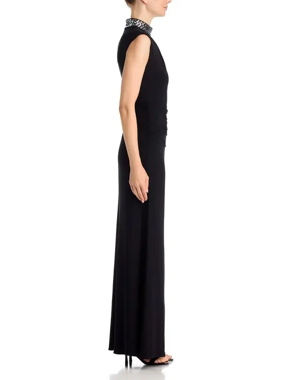 Aqua Beaded Mock Neck Gown Exclusive