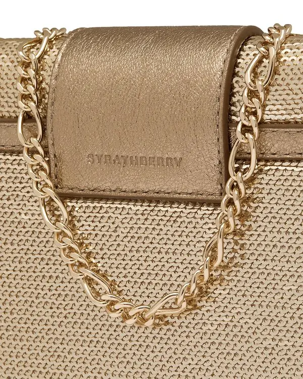 Strathberry Crescent Sequin & Leather Crossbody - Gold