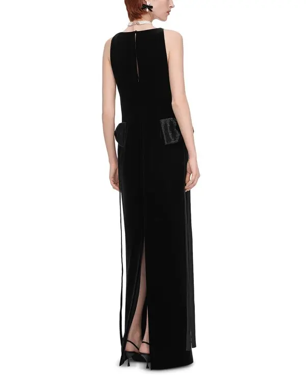 SELF-PORTRAIT Embellished Bow Trim Velvet Gown