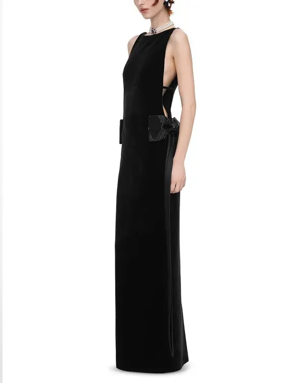 SELF-PORTRAIT Embellished Bow Trim Velvet Gown