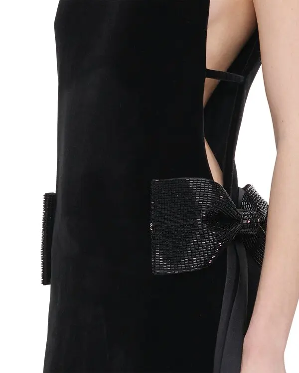 SELF-PORTRAIT Embellished Bow Trim Velvet Gown