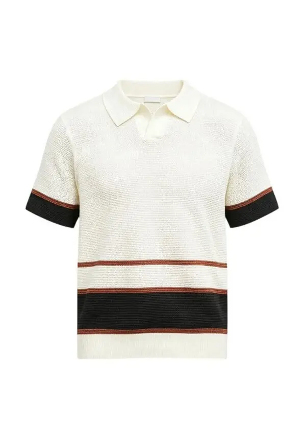 VAYLA Neutrals/ V-neck Open Collar Knitted Shirt Beige Mocha
