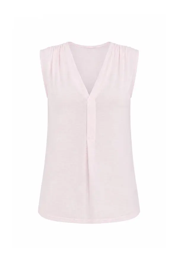 CONQUISTA Draped Shoulder V-neck Top - Pink