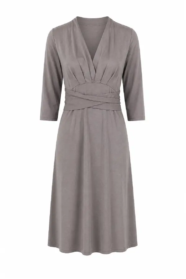 CONQUISTA Elegant Wrap-waist Midi Jersey Dress