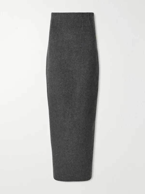 Khaite Loxley Darted Wool, Silk And Cashmere-blend Felt Midi Skirt - Gray
