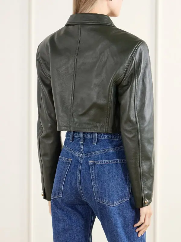RÙADH Arabella Cropped Darted Leather Jacket - Green