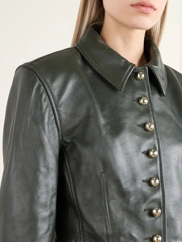 RÙADH Arabella Cropped Darted Leather Jacket - Green