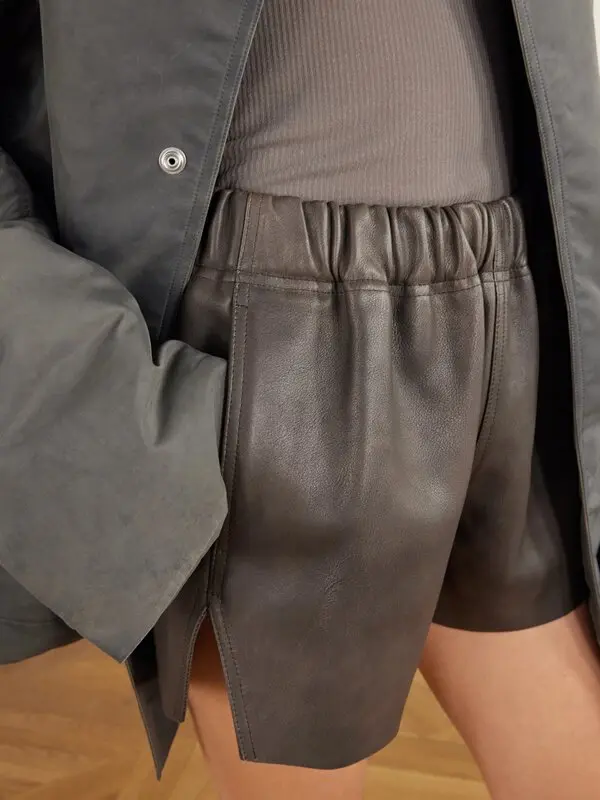Rick Owens Delave Gathered Textured-leather Shorts