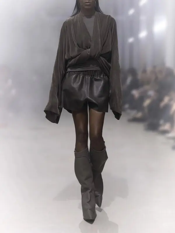 Rick Owens Delave Gathered Textured-leather Shorts
