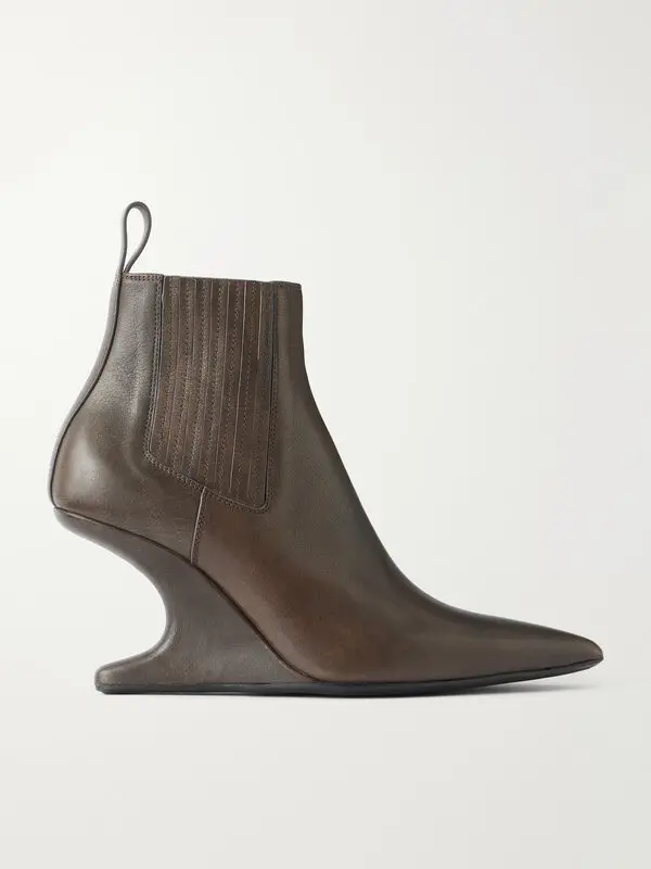 Rick Owens Cantilever 80 Curved Leather Wedge Ankle Boots