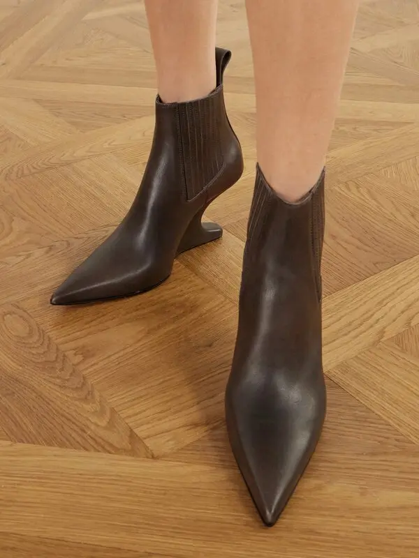 Rick Owens Cantilever 80 Curved Leather Wedge Ankle Boots
