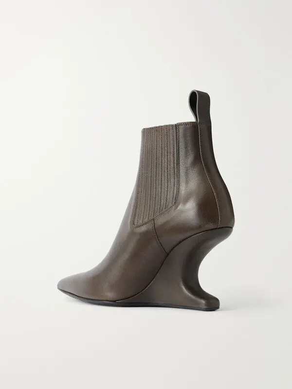 Rick Owens Cantilever 80 Curved Leather Wedge Ankle Boots