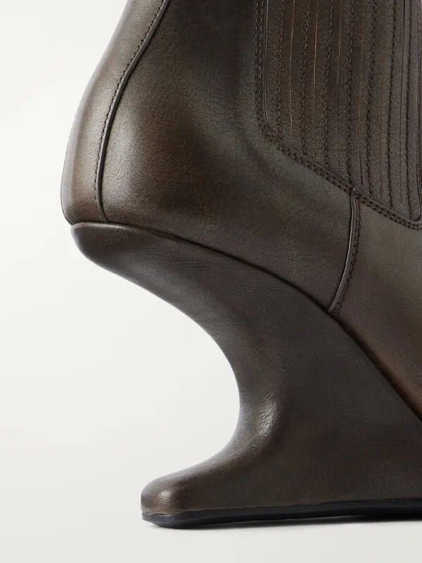 Rick Owens Cantilever 80 Curved Leather Wedge Ankle Boots