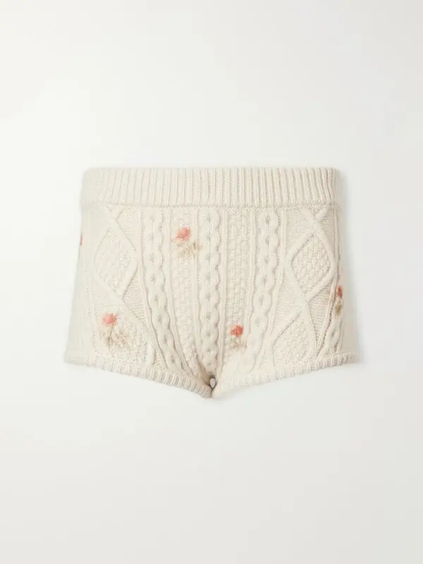 Magda Butrym Floral Cable-knit Wool And Cashmere-blend Shorts