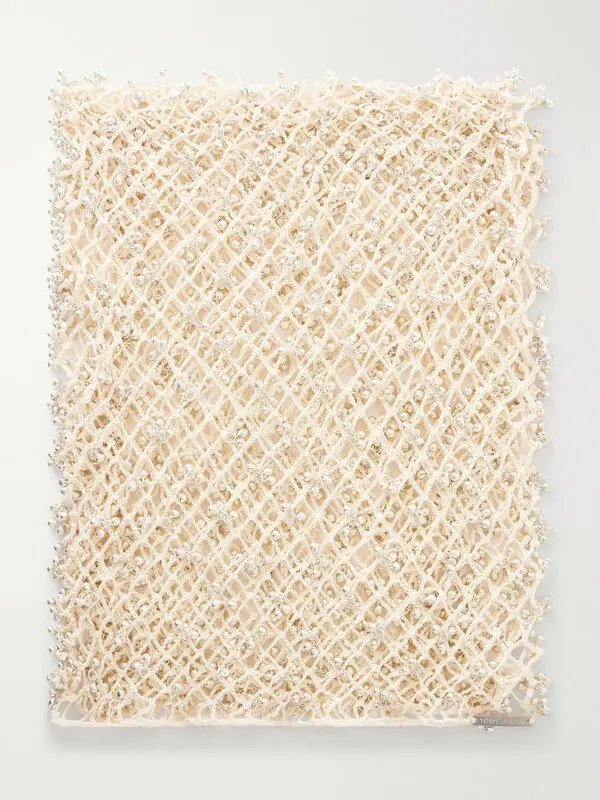 YOSHITA 1967 Embellished Crocheted Cotton Scarf - Neutrals