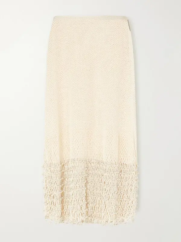 YOSHITA 1967 Amandine Embellished Cotton Crochet-knit Midi Skirt - Neutrals