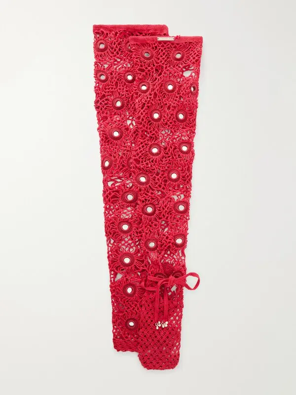 YOSHITA 1967 Embellished Cotton Crochet-knit Stockings