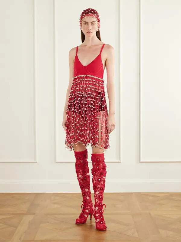 YOSHITA 1967 Embellished Cotton Crochet-knit Stockings
