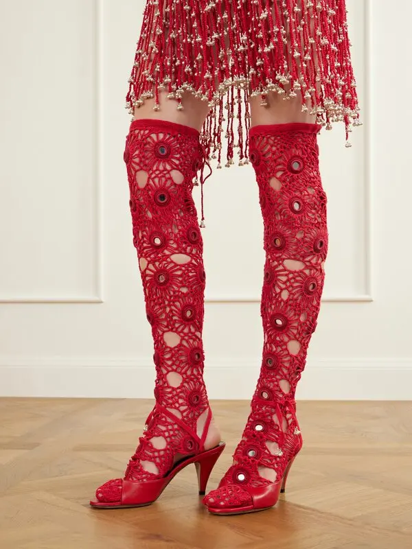 YOSHITA 1967 Embellished Cotton Crochet-knit Stockings