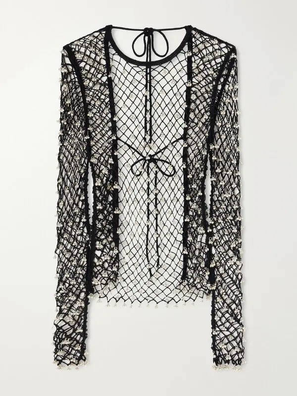 YOSHITA 1967 Jhanjar Embellished Open-back Cotton Crochet-knit Top