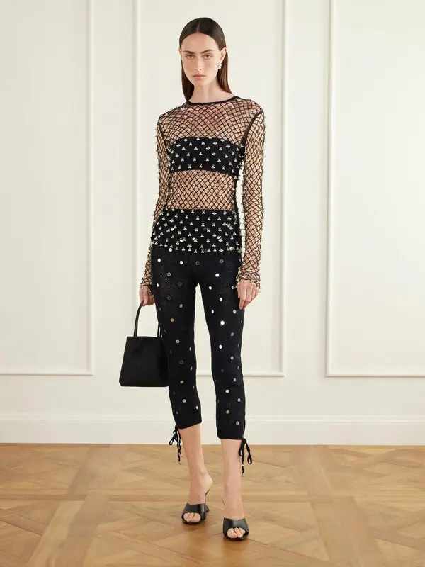 YOSHITA 1967 Jhanjar Embellished Open-back Cotton Crochet-knit Top