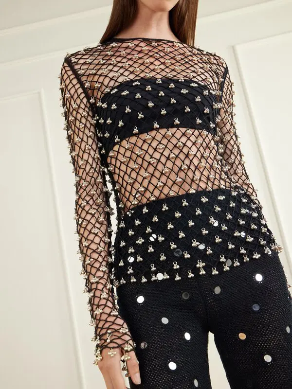YOSHITA 1967 Jhanjar Embellished Open-back Cotton Crochet-knit Top