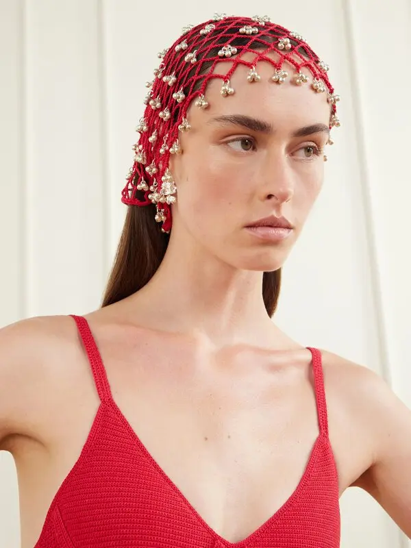 YOSHITA 1967 Embellished Cotton Crochet-knit Bandana