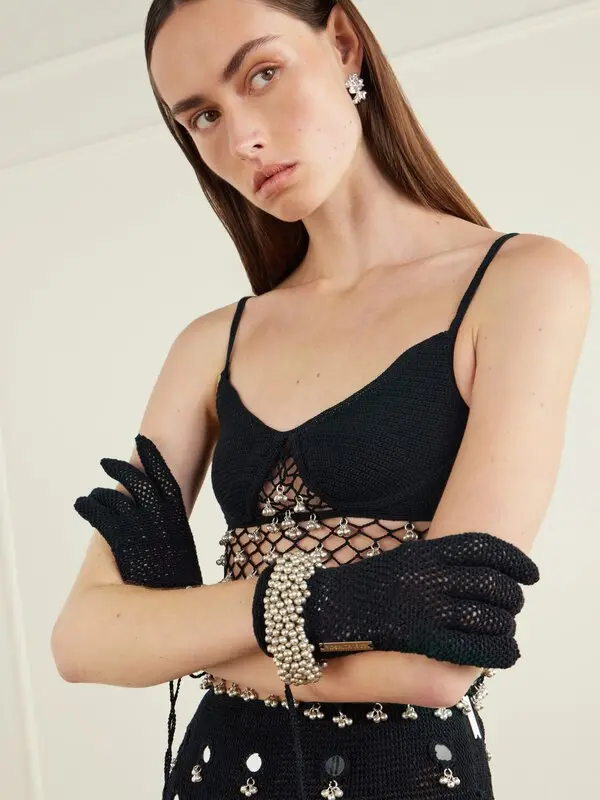 YOSHITA 1967 Embellished Cotton Crochet-knit Gloves