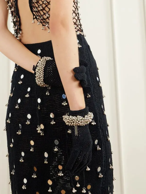YOSHITA 1967 Embellished Cotton Crochet-knit Gloves