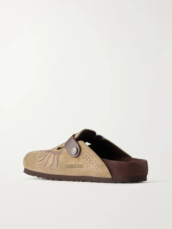 Etro Birkenstock Boston Embroidered Leather-trimmed Suede Slip-ons