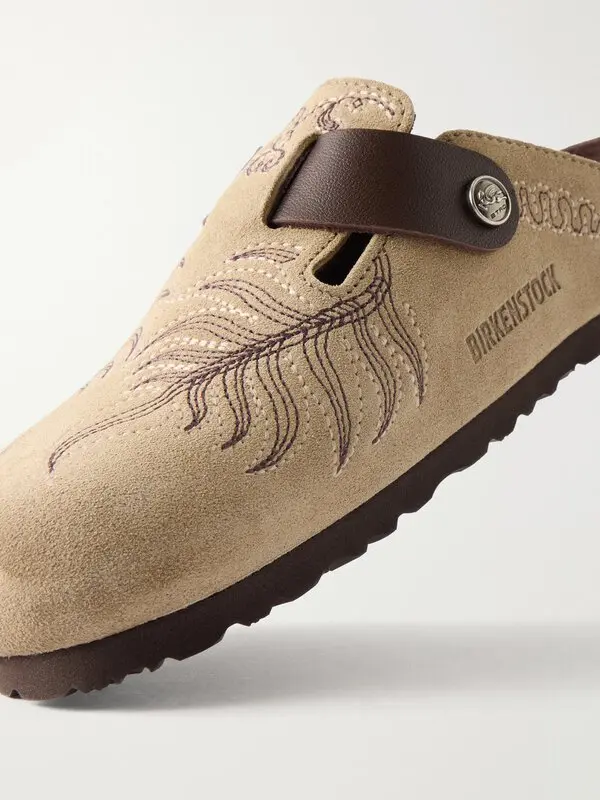 Etro Birkenstock Boston Embroidered Leather-trimmed Suede Slip-ons