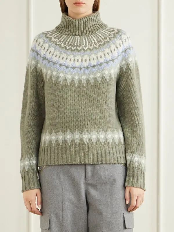 Bogner Ingrid Fair Isle Cashmere Turtleneck Sweater