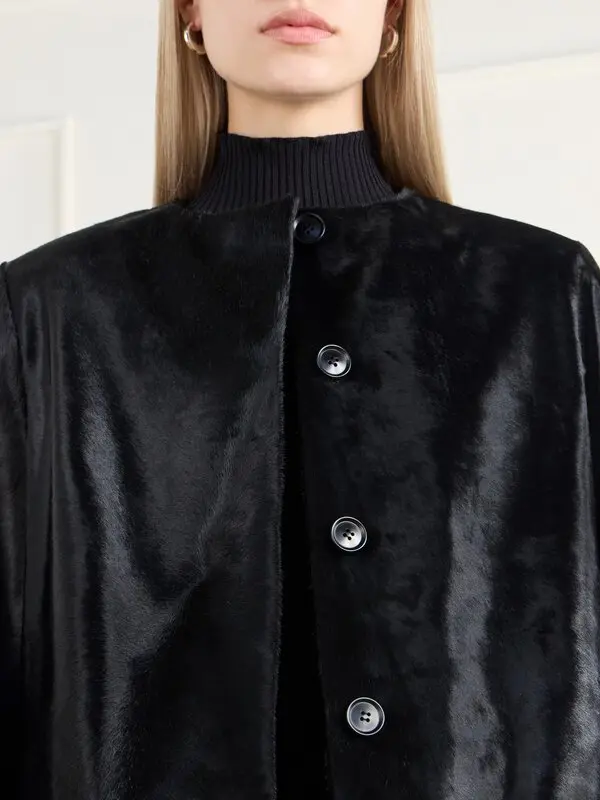 ALMADA Gemma Collarless Paneled Calf Hair Coat