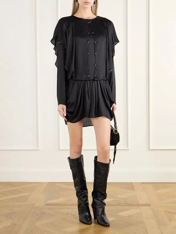 MARANT ETOILE Blissa Embellished Gathered Satin Mini Dress