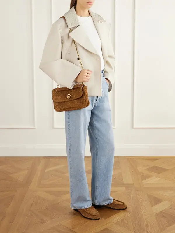 Bottega Veneta Madison Intrecciato Suede Shoulder Bag