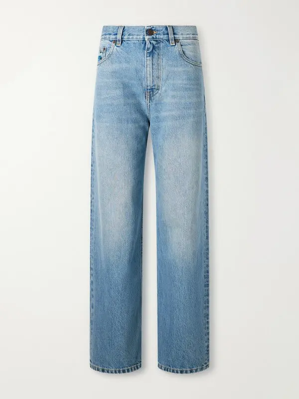 Chloé Logo-embroidered High-rise Wide-leg Jeans - Blue
