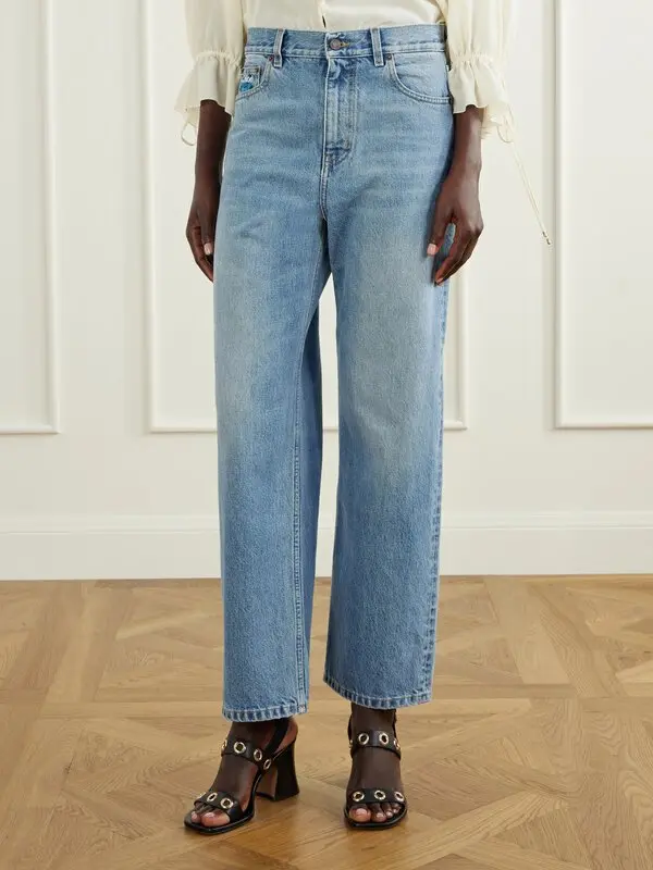 Chloé Logo-embroidered High-rise Wide-leg Jeans