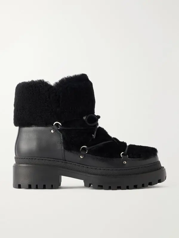 YVES SALOMON Lace-detailed Shearling-trimmed Leather Ankle Boots