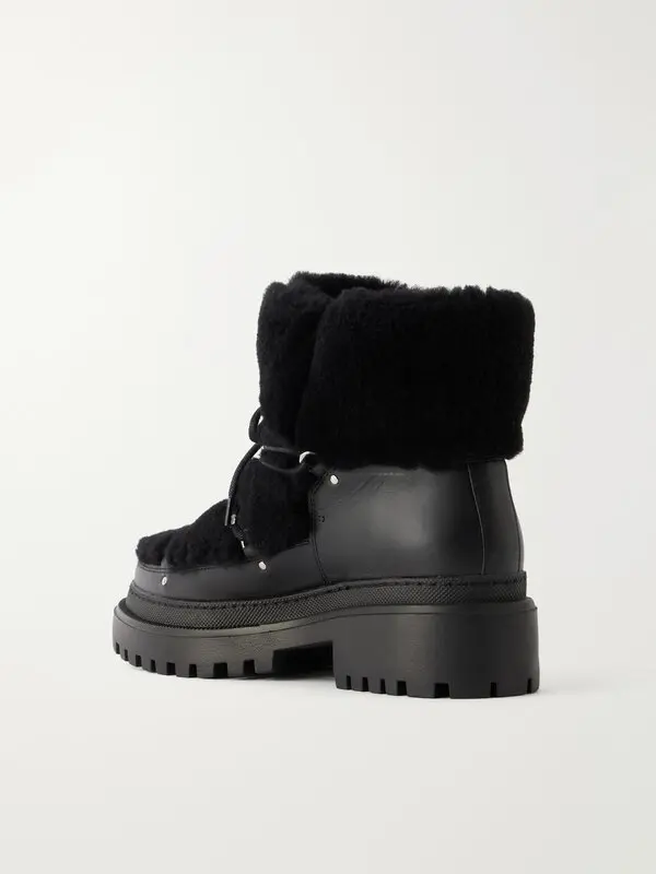 YVES SALOMON Lace-detailed Shearling-trimmed Leather Ankle Boots